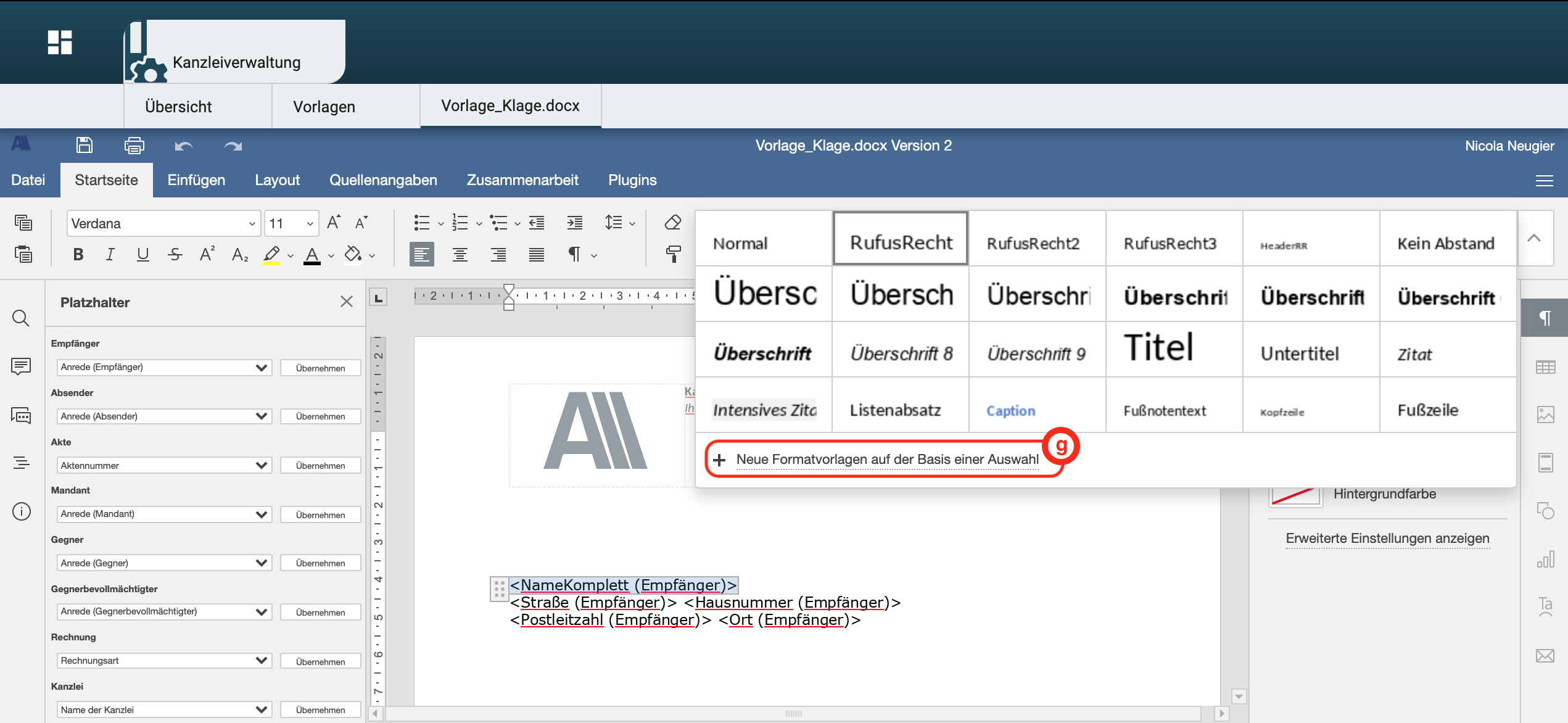 Platzhalter formatieren – ACTAHELP